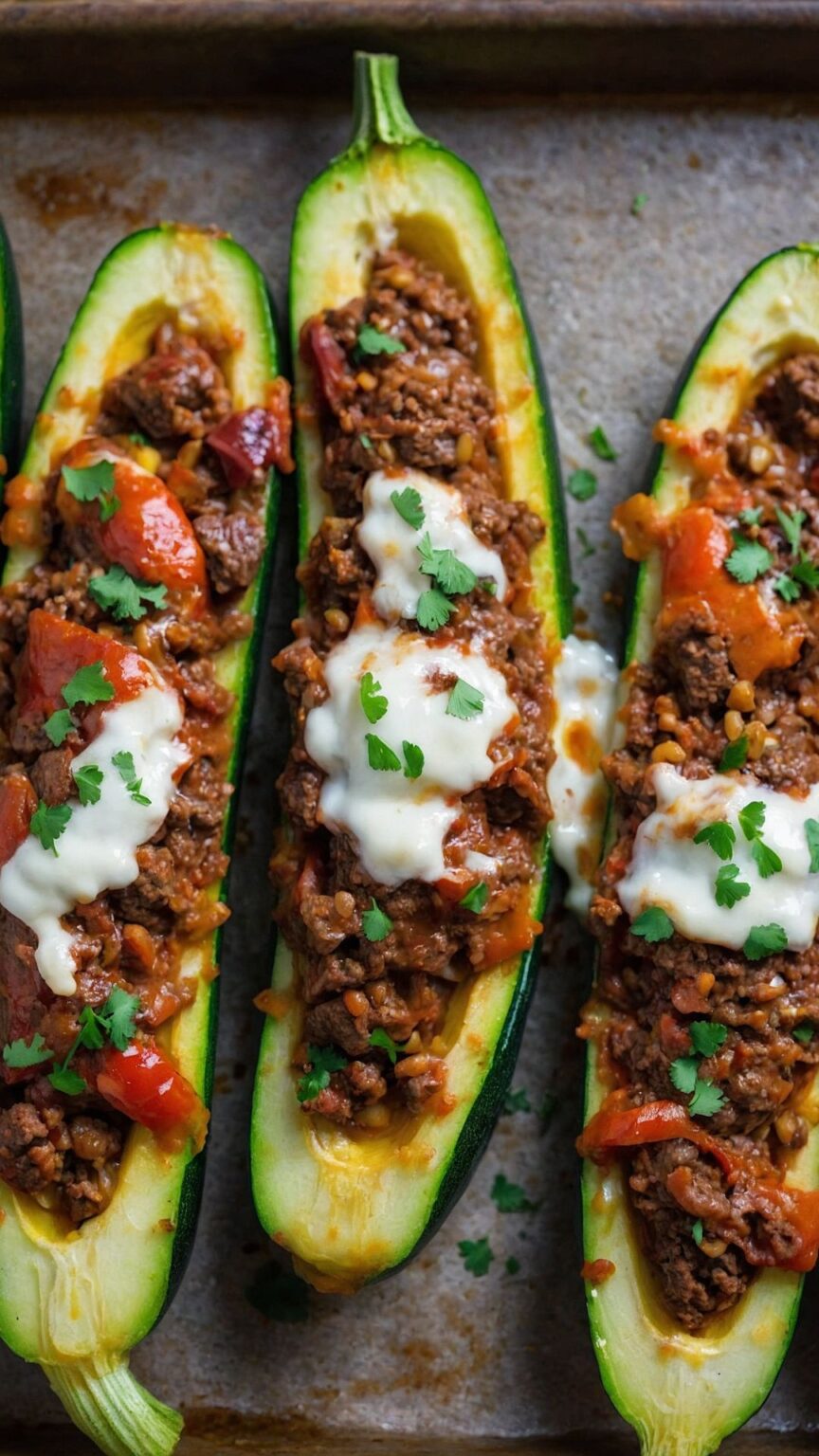 Beef Stuffed Zucchini Boats Recipe - Cravefuly